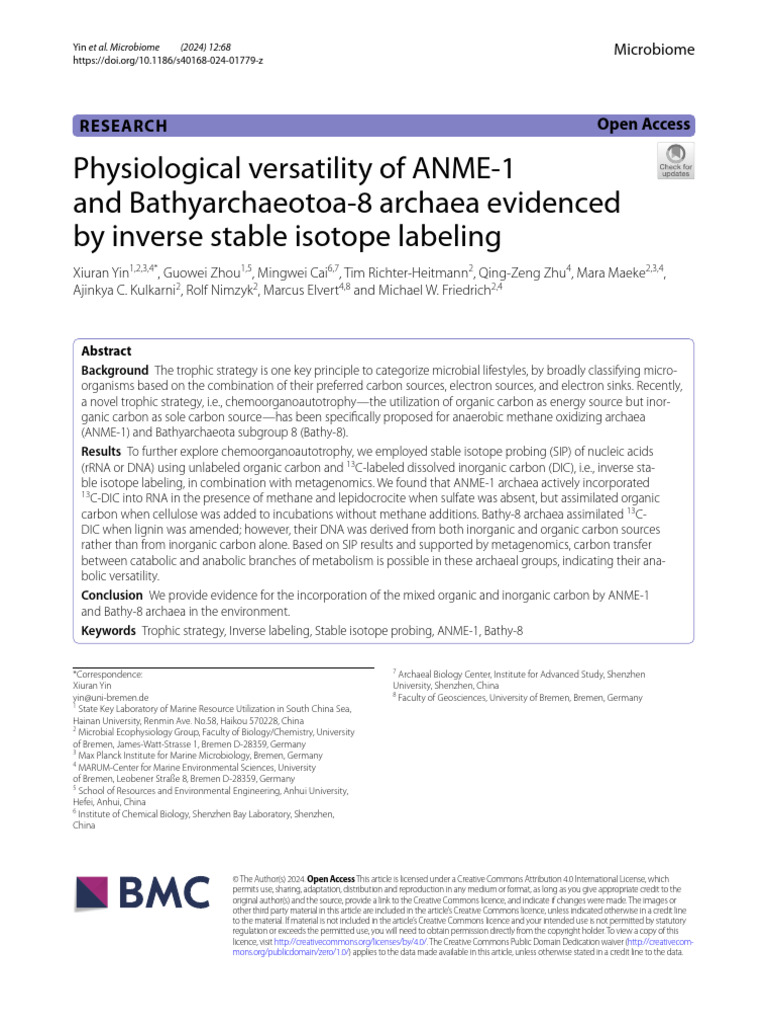 Physiological Versatility of ANME-1 and Bathyarchaeotoa-8 Archaea ...