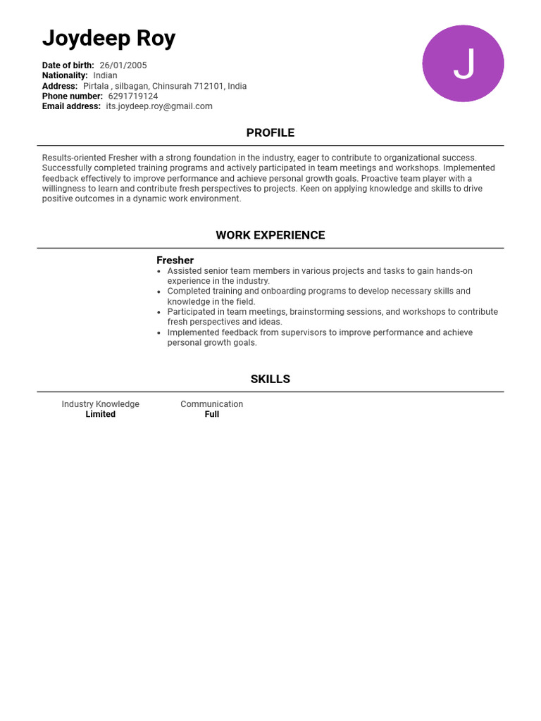 (FREE COPY) Joydeep Roy Resume | PDF