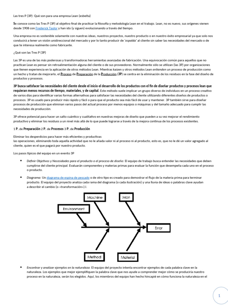 Las Tres P (3P) Qué Son para Una Empresa Lean (Esbelta) | PDF