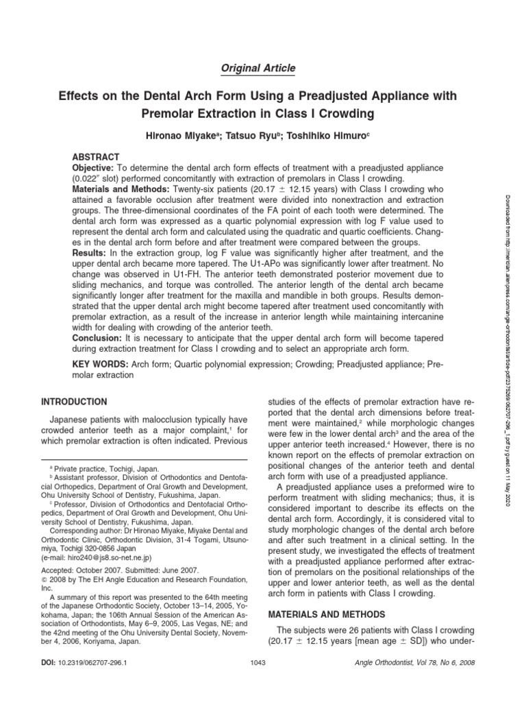Effects On The Dental Arch Form Using A Preadjusted Appliance With ...