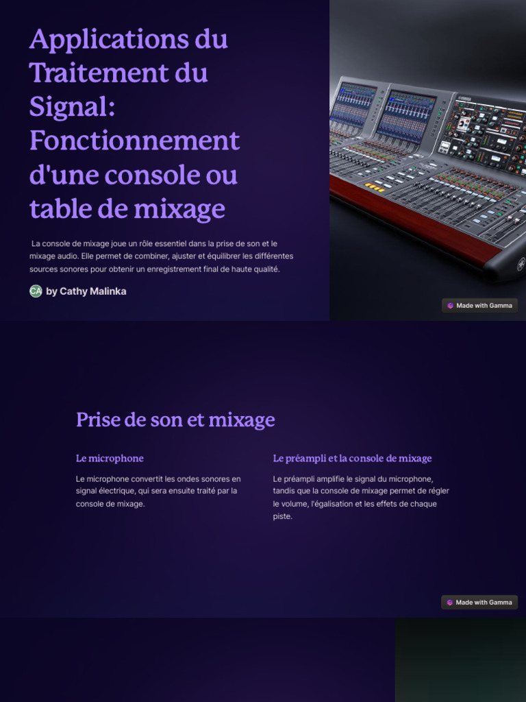 Applications Du Traitement Du Signal Fonctionnement Dune Console Ou Table de Mixage | PDF
