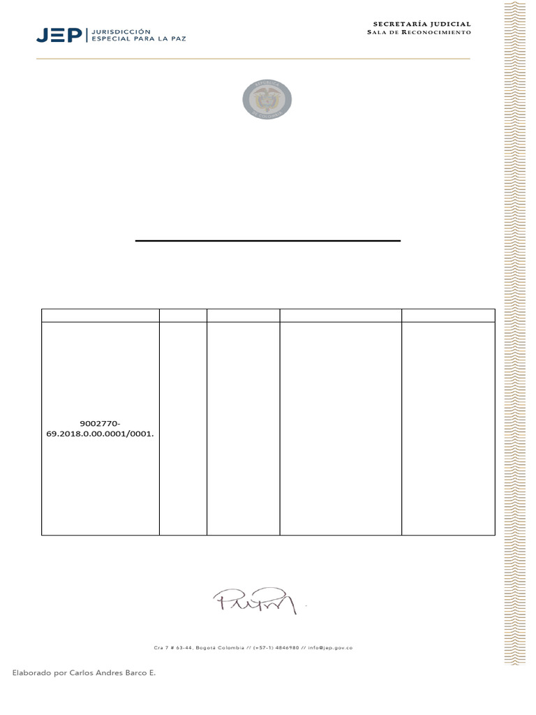 133 - JEP, Auto No. 01 de 2023 (2023) . | PDF
