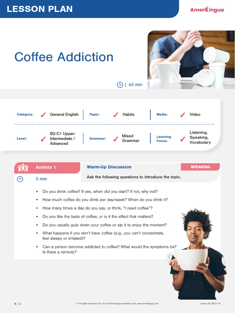 B2C1-14 Lesson Plan Coffee Addiction | PDF
