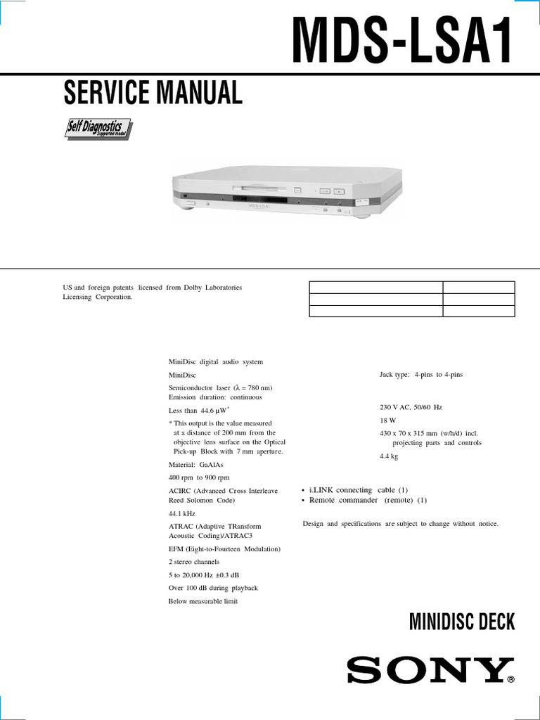 Sony Mds-Lsa1 LISSA SM | PDF