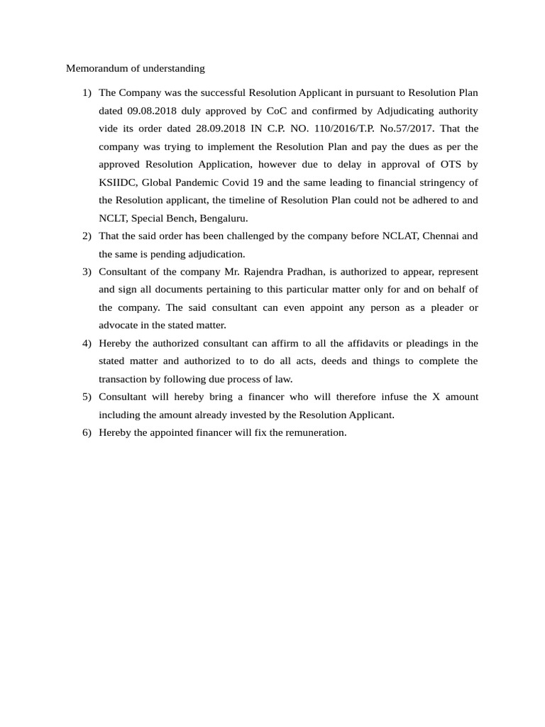 Memorandum of Understanding | PDF