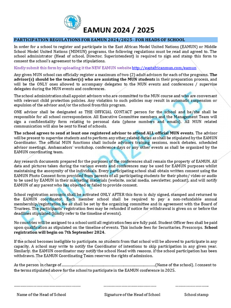 EAMUN Registration & Participation Form Edited | PDF