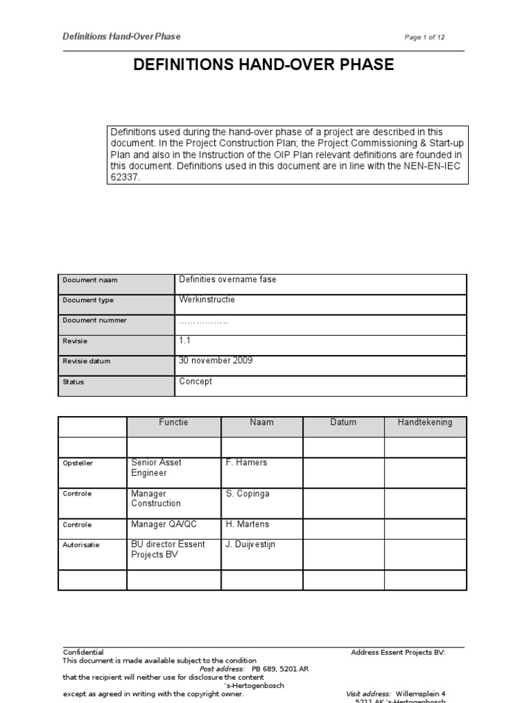 Definitions Hand Over Phase | PDF | Instrumentation | Valve