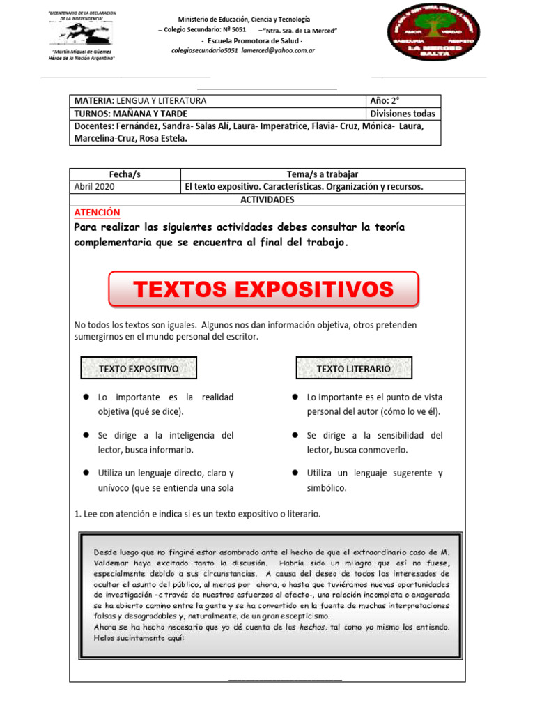 actividades textos expositivos | PDF