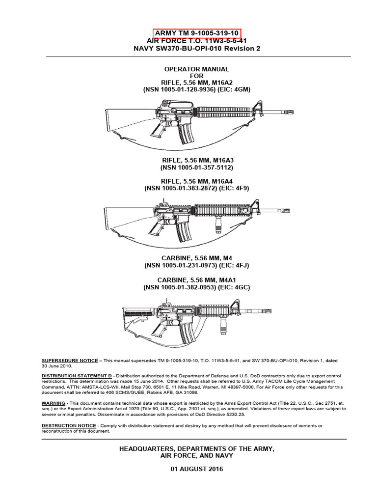 Us TM 9 1005 319 10 A2A4M4 Rifle | PDF