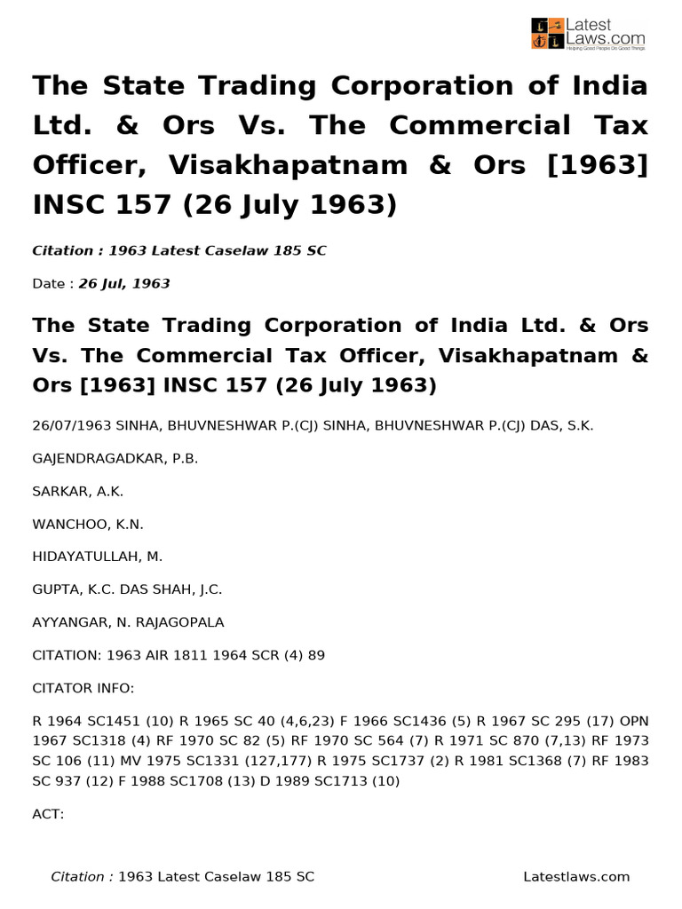 The State Trading Corporation of India ... Vs The Commercial Tax ...