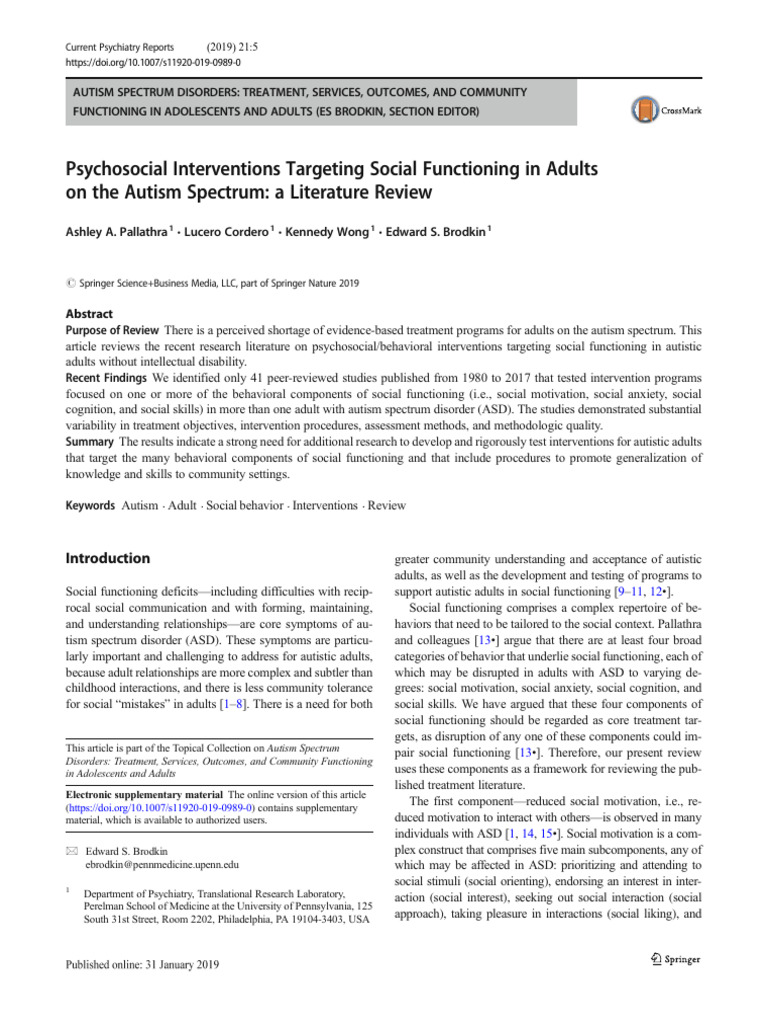 Psychosocial Interventios Targeting Social Functioning in Adults | PDF