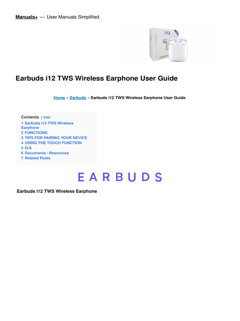 i12-tws-wireless-earphone-manual-2 | PDF