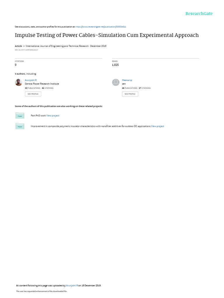 Impulse Testing of Power Cables Simulation Cum Experimental Approach ...