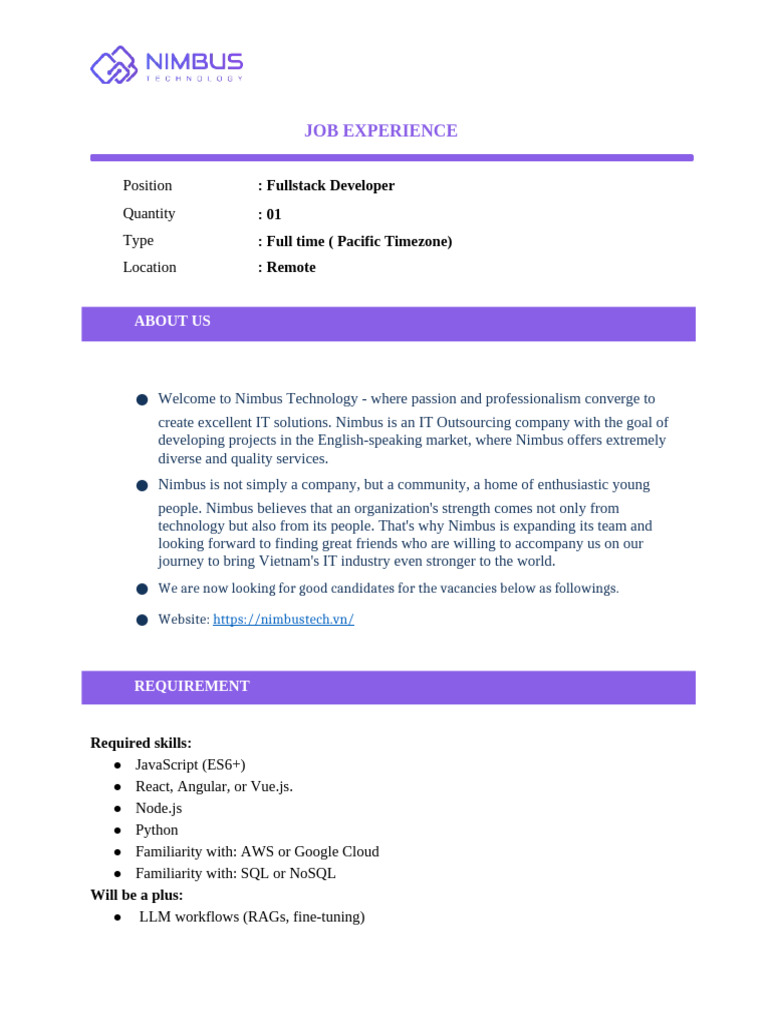 JD Nimbus - Full Stack | PDF JD Nimbus - Full Stack | PDF