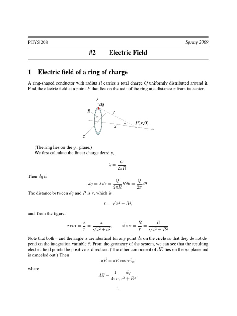 The Electric Field of A Uniform Ring of Charge | PDF | Electric Charge ...