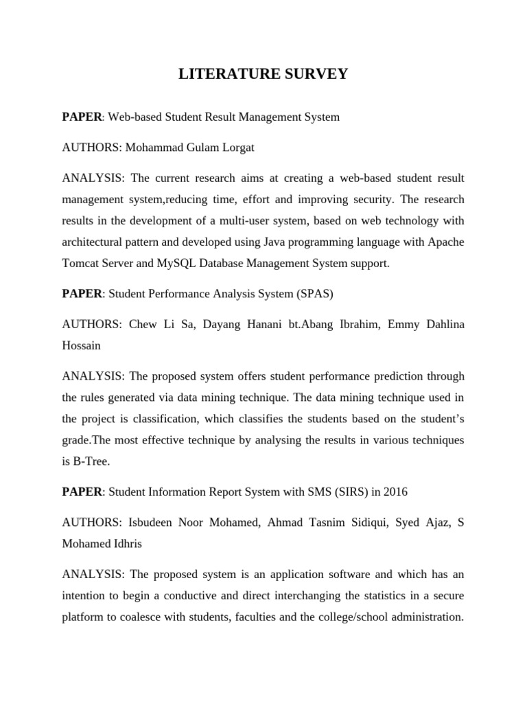 Student Result Management LITERATURE SURVEY | PDF | Computers