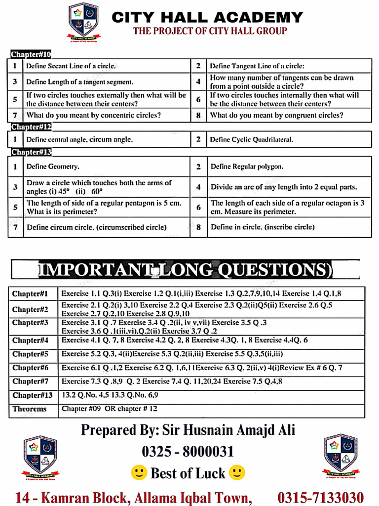 10th Maths Important Questions - 4 | PDF