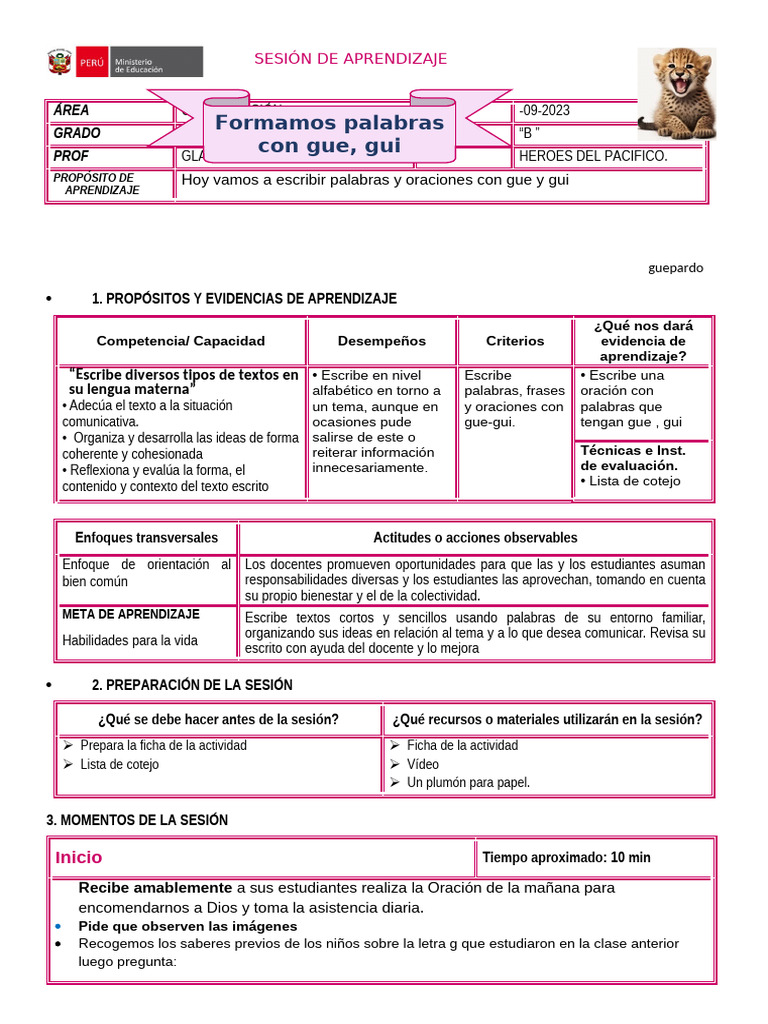 Palabras y oraciones con gue y gui | PDF | Aprendizaje | Cognición