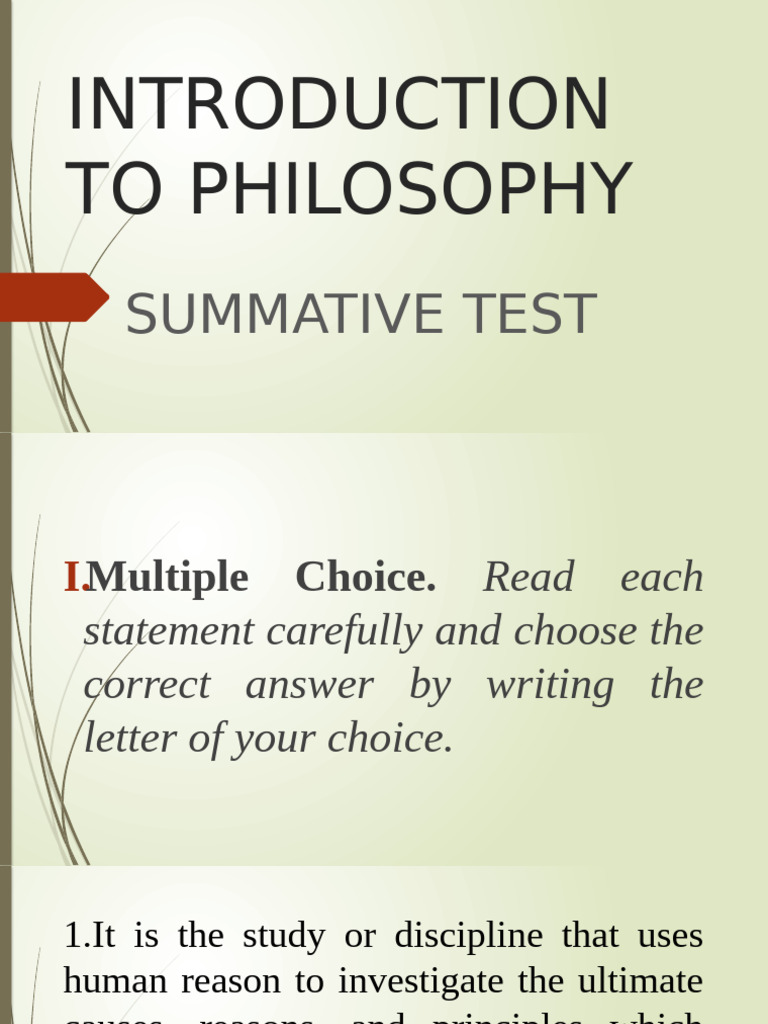 Philosophy Summative Test with Answers | PDF | Reason | Fallacy