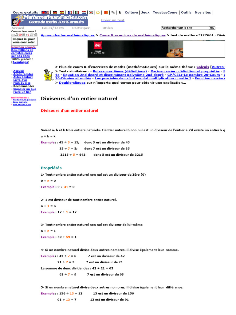 Diviseurs D'un Entier Naturel | PDF