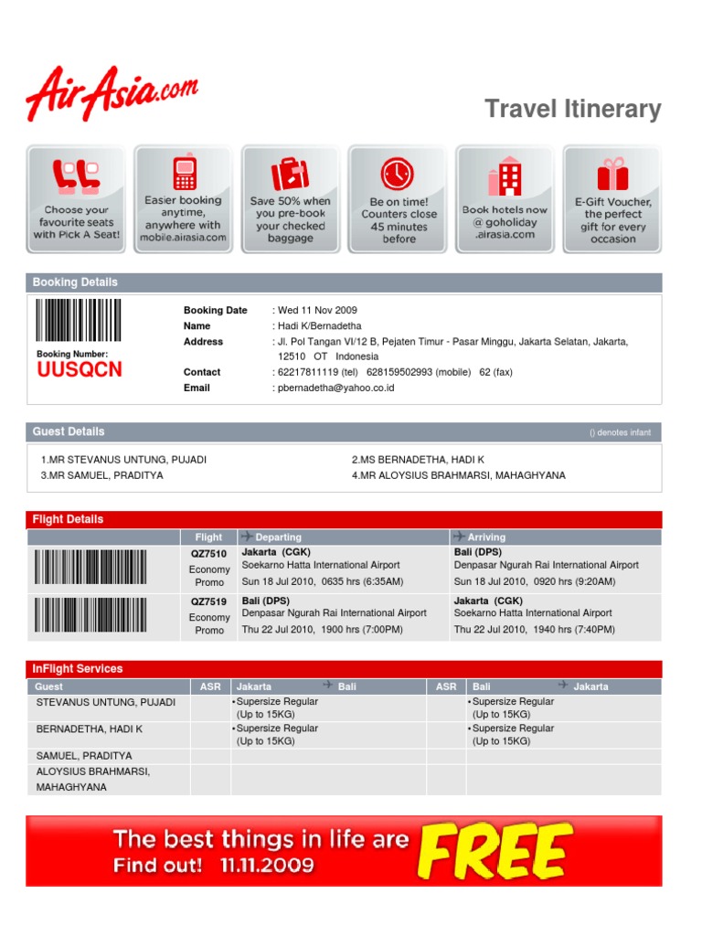 Travel Itinerary for a Family Vacation to Bali: Flight Details, Booking ...