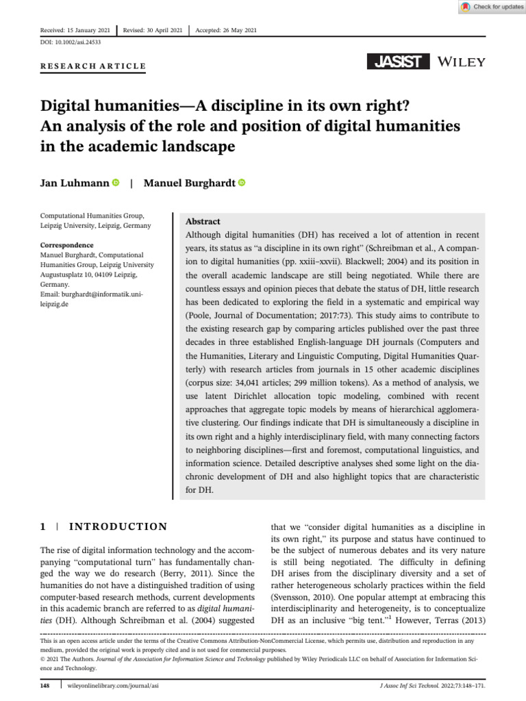 5 Digital Humanities-A Discipline in Its Own Right? An Analysis of The ...