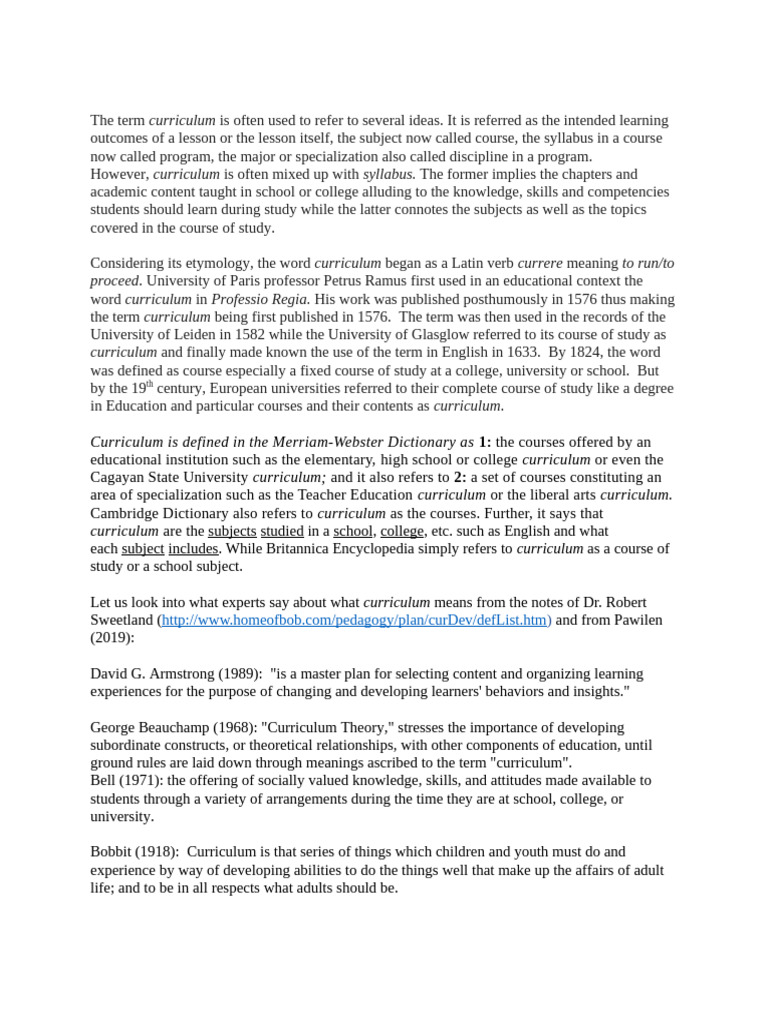Curriculum Defined | PDF