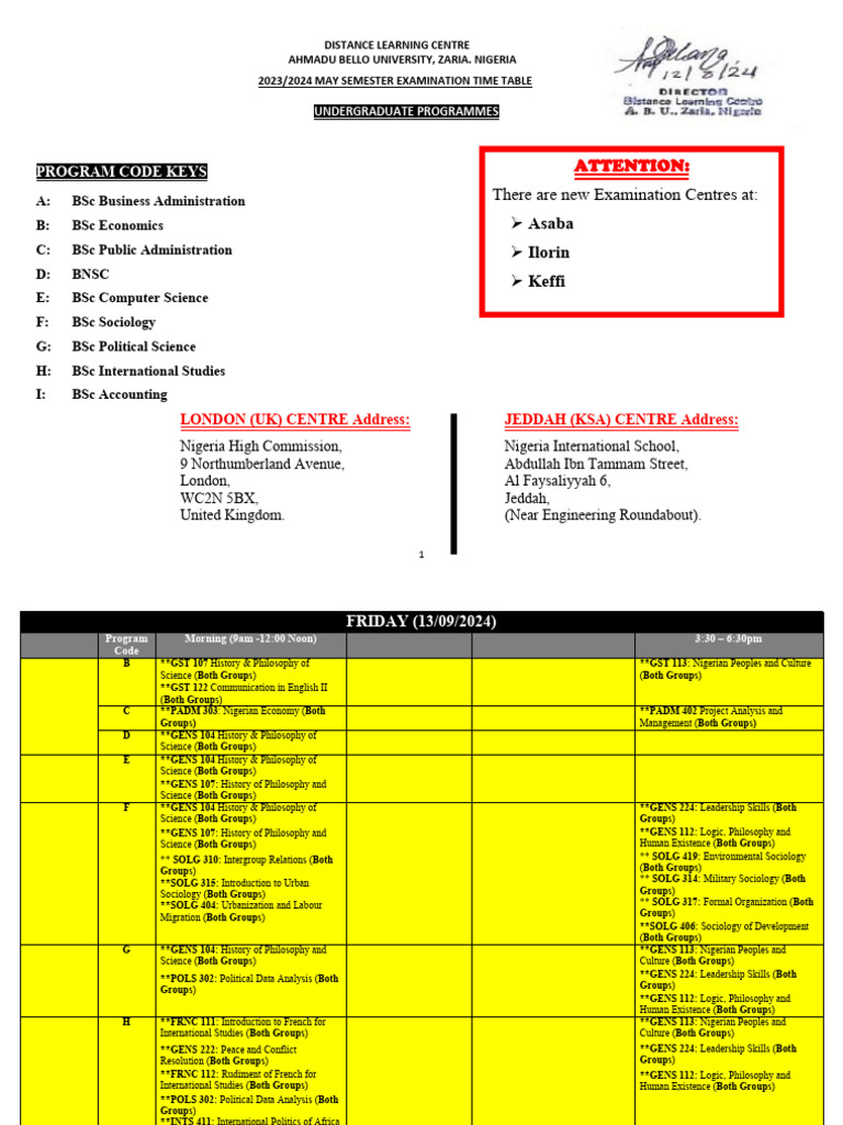 2024 MAY Semester FINAL Timetable (Undergraduate Programmes) | PDF