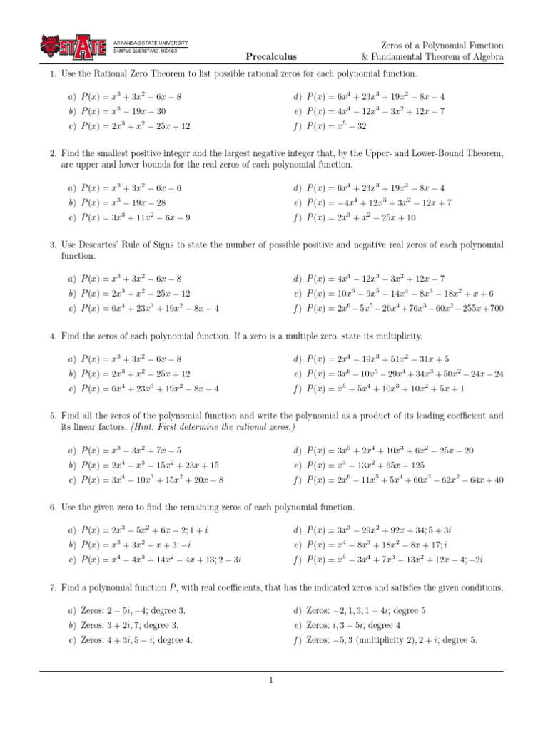 HW03 Zeros of A Polynomial Function and Fundamental Theorem of Algebra ...