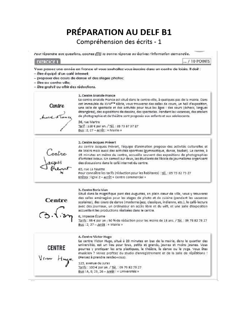 Preparation Au Delf b1 - Comprehension Des Ecrits - Mamadou | PDF