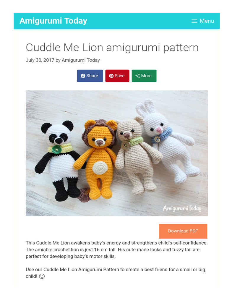 Amigurumi Today Crochet Cuddle Me Lion Amigurumi Pattern | PDF