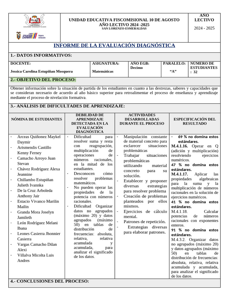 FORMATO INFORME DIAGNÓSTICO | PDF