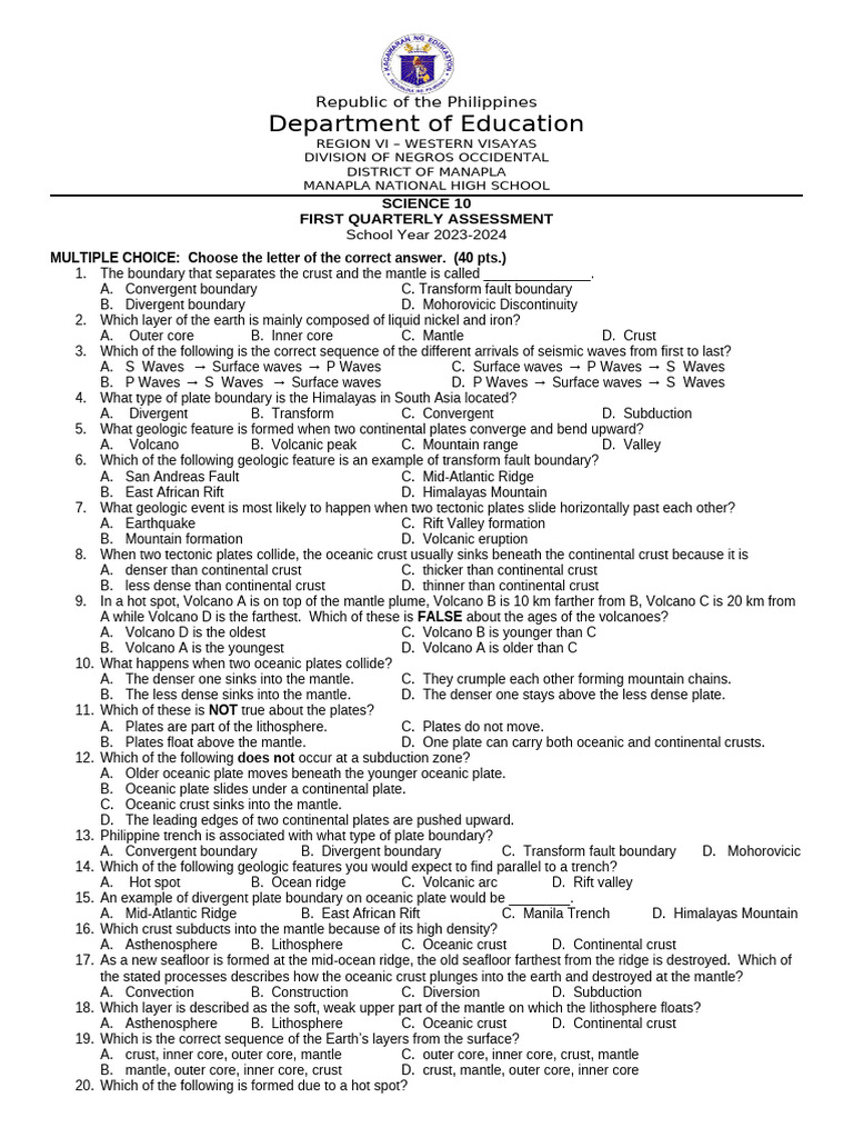 Grade 10 Science - First Grading | PDF