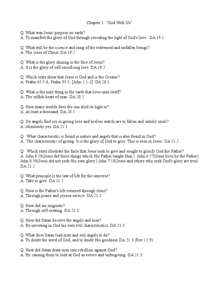 Chapter 1 God With Us Answer Sheet | PDF | Satan | Jesus