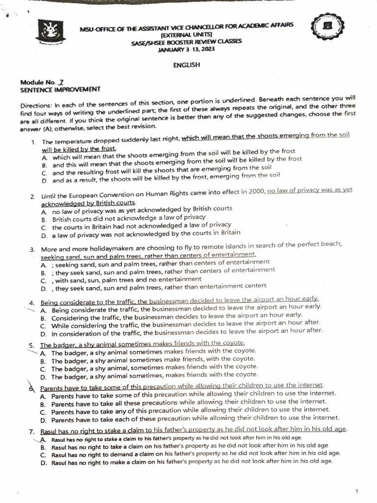 Sentence Improvement - Booster | PDF