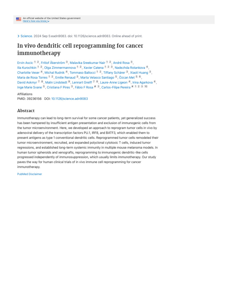In Vivo Dendritic Cell Reprogramming For Cancer Immunotherapy - PubMed ...
