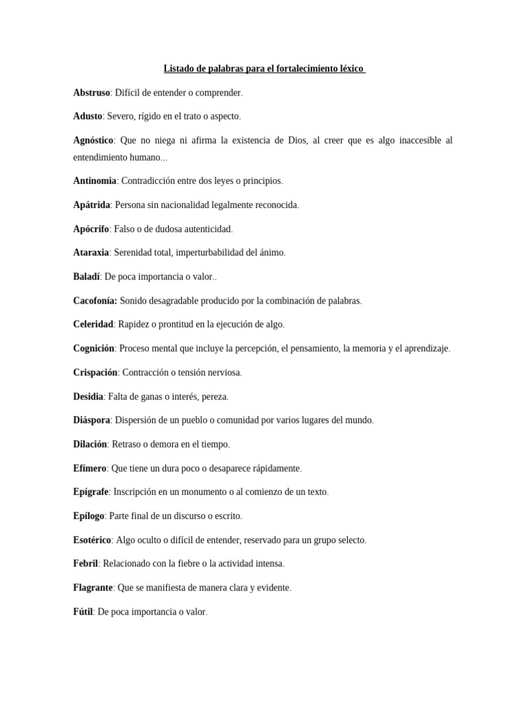 Palabras Fortaleciendo El Léxico | PDF | Filosofía