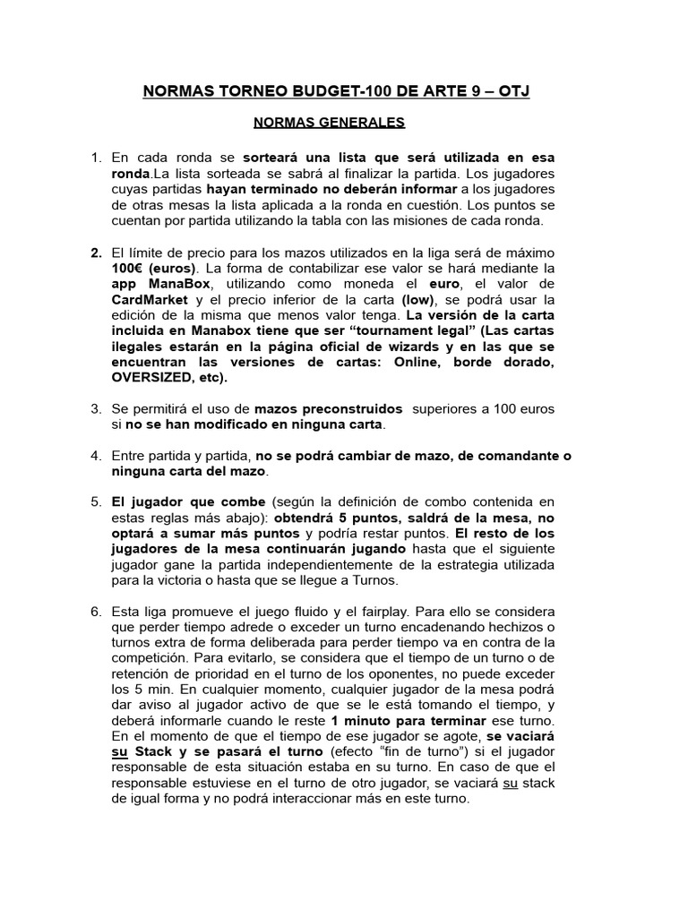 Reglas Commander Budget Arte9!04!2024 | PDF