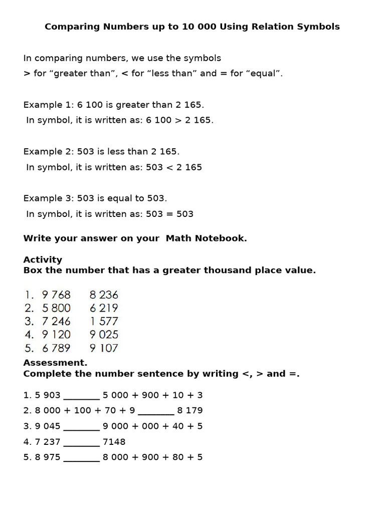 MATH - Comparing Numbers | PDF