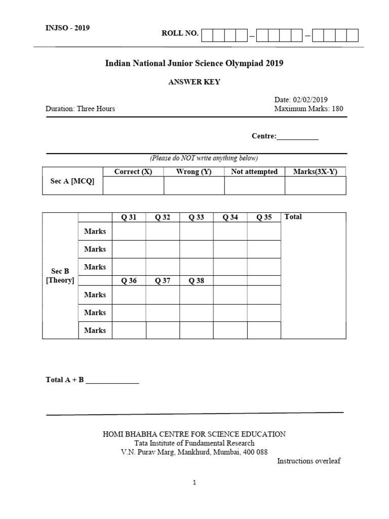 NSEJS 19 Answer Key | PDF