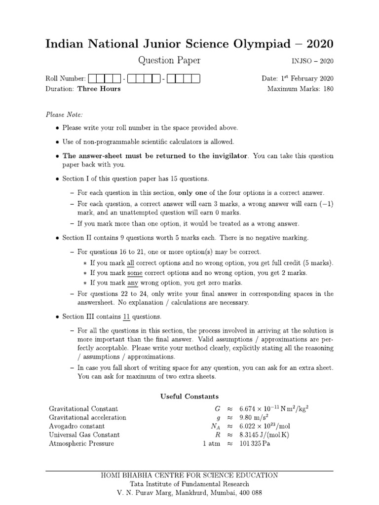NSEJS 20 Answer Key | PDF