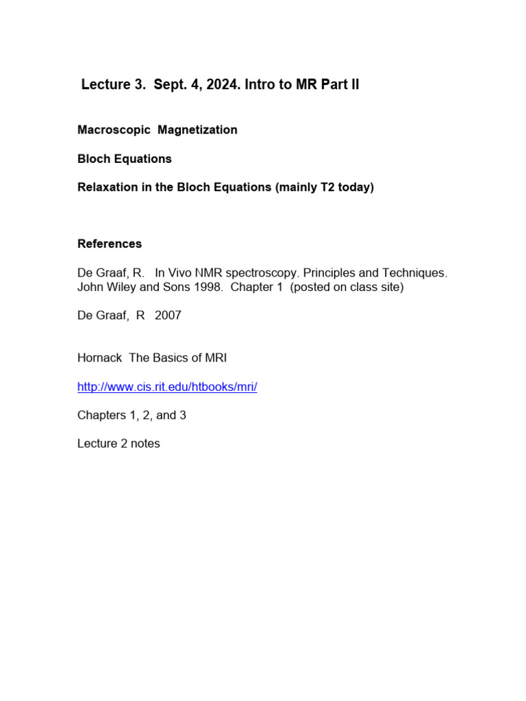 BENG410510 - Lecture 3 - MRI Part II - Sept4.2024 | PDF
