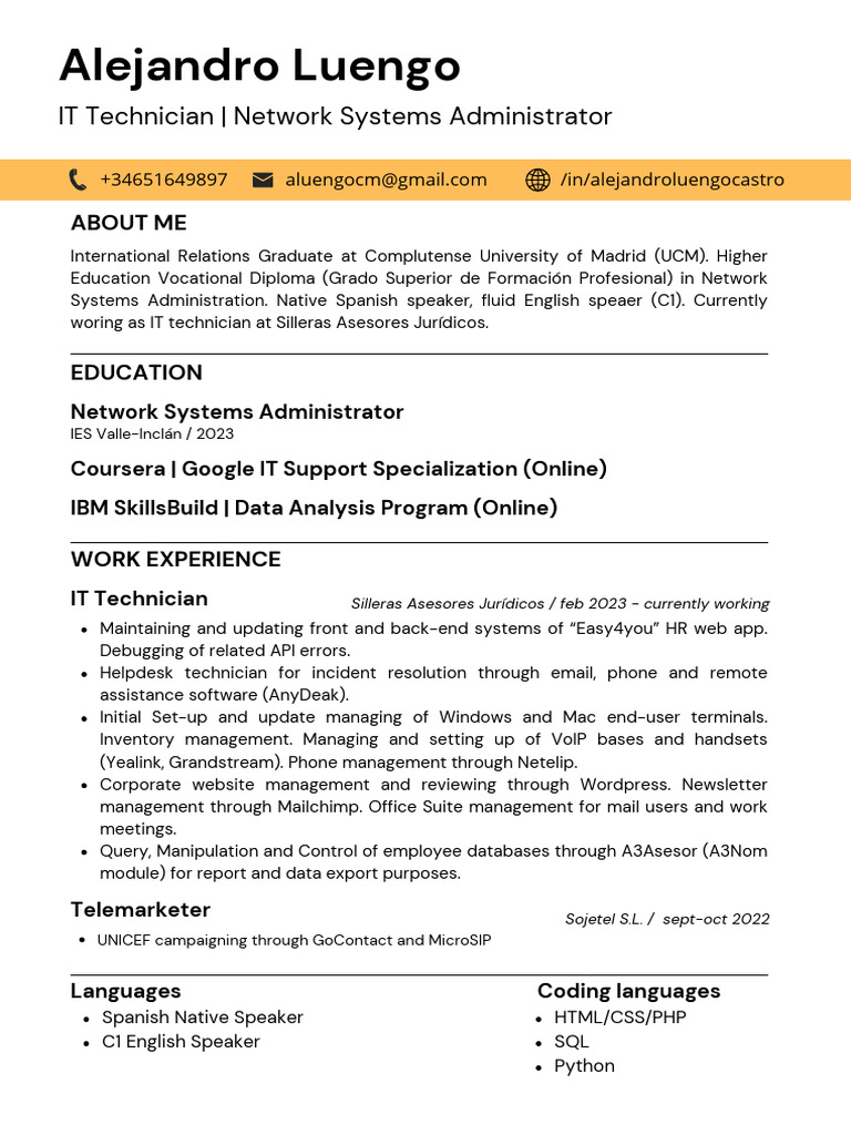 Luengo, Alejandro - CV INGLÉS | PDF