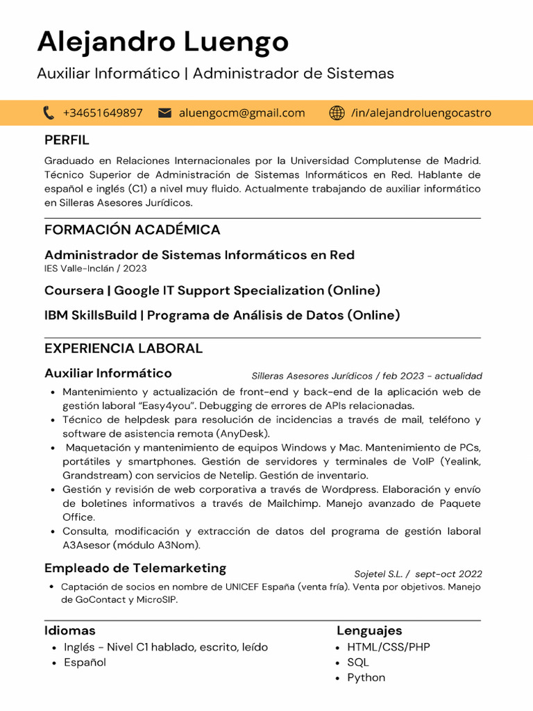 Luengo, Alejandro - CV ESPAÑOL | PDF