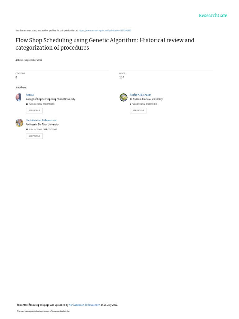 Flow Shop Scheduling Using Genetic Algor | PDF | Genetic Algorithm | Algorithms
