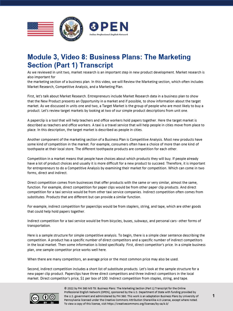 M3 T8 Business Plans The Marketing Section Part 1 | PDF