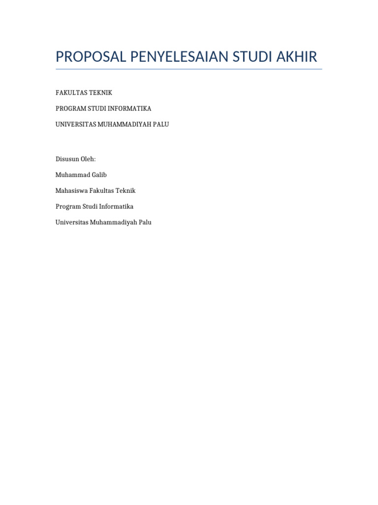 Sampul Proposal Penyelesaian Studi Akhir Muhammad Galib | PDF