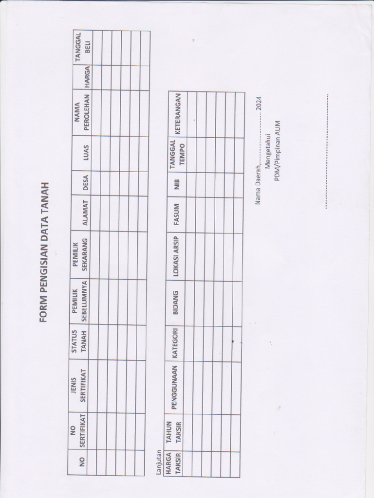 FORM PENGISIAN DATA TANAH | PDF