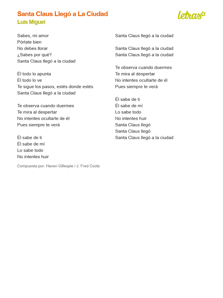 SANTA CLAUS LLEGÓ A LA CIUDAD - Luis Miguel | PDF