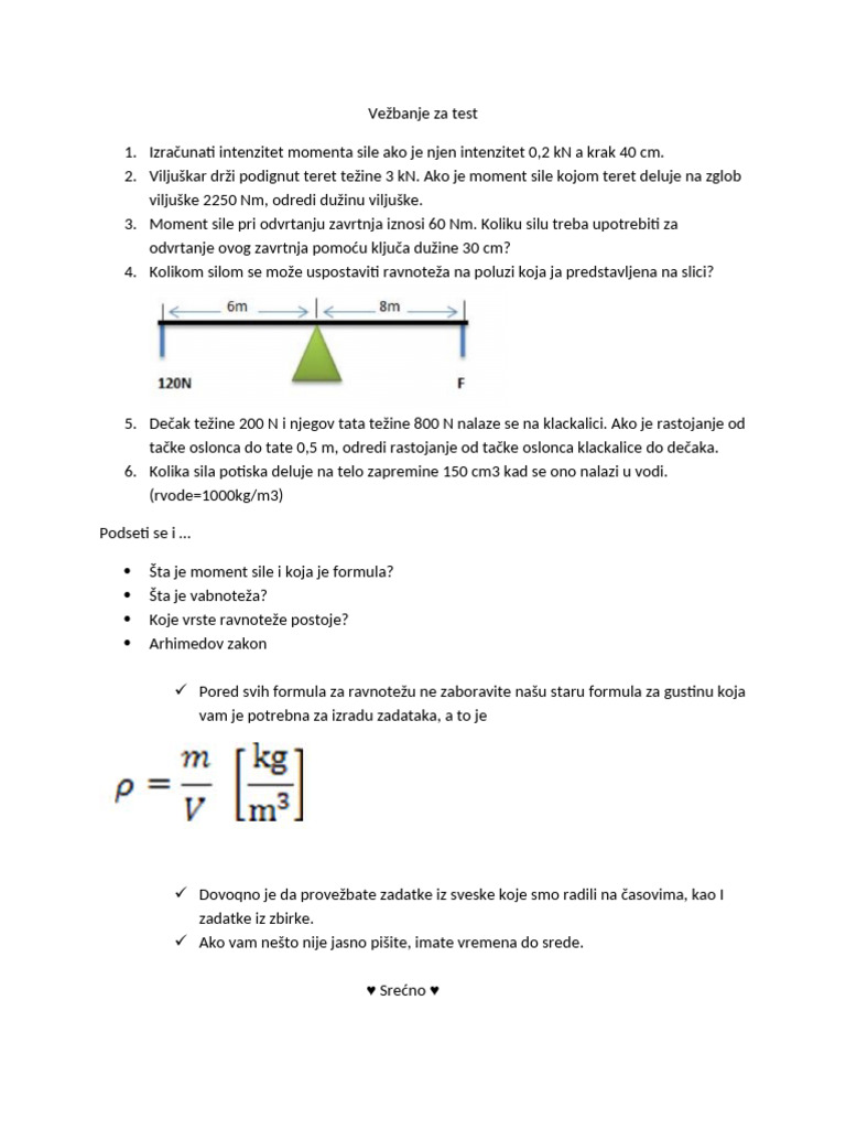 Zadaci RAVNOTEZA Vezbanje | PDF